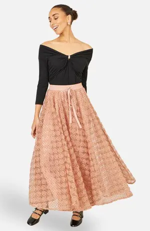 YUMI Spot And Rose Tulle Maxi Skirt