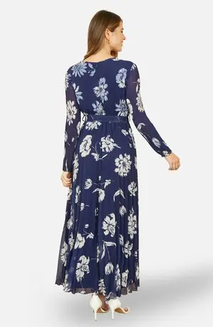 YUMI Floral Pleated Midi Wrap Dress
