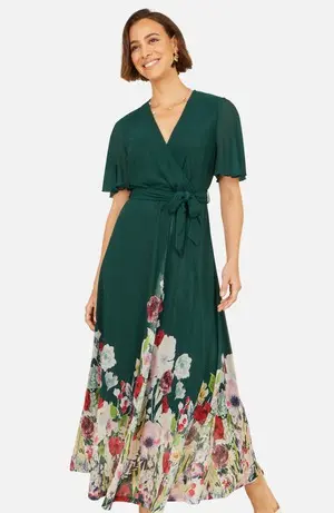 YUMI Mesh Wrap Midi Dress - Green