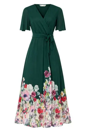 YUMI Mesh Wrap Midi Dress - Green