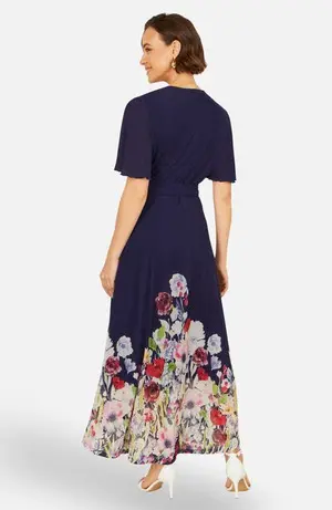 YUMI Mesh Wrap Midi Dress - Navy