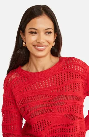 YUMI Wave Pointelle Knitted Jumper - Red
