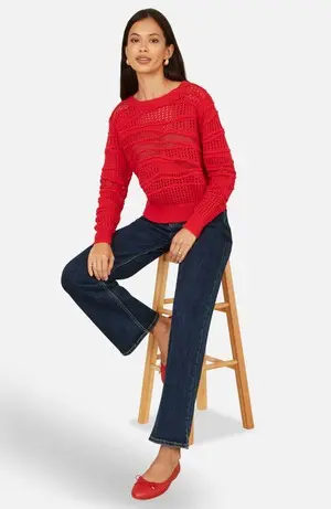 YUMI Wave Pointelle Knitted Jumper - Red