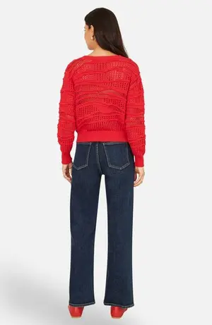 YUMI Wave Pointelle Knitted Jumper - Red