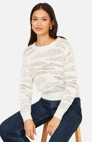 YUMI Wave Pointelle Knitted Jumper - White