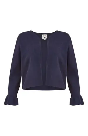YUMI Bell Sleeves Cropped Cardigan - Navy