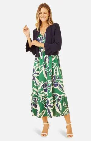 YUMI Bell Sleeves Cropped Cardigan - Navy
