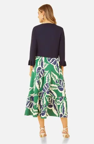 YUMI Bell Sleeves Cropped Cardigan - Navy