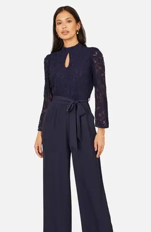 YUMI Lace Applique Wide Leg Jumpsuit