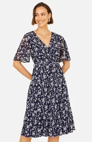 YUMI Floral Mesh Wrap Dress