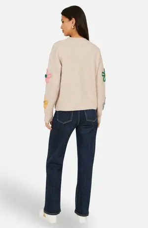 YUMI Relaxed Flower Embroidered Jumper