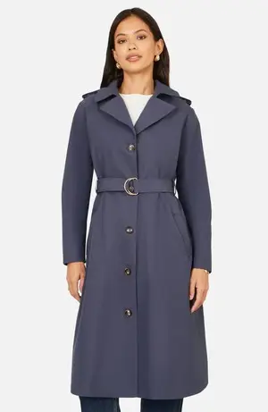 YUMI Belted Long Trench Coat - Navy
