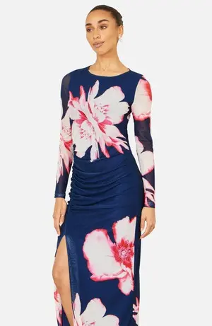 YUMI Long Sleeve Mesh Maxi Dress