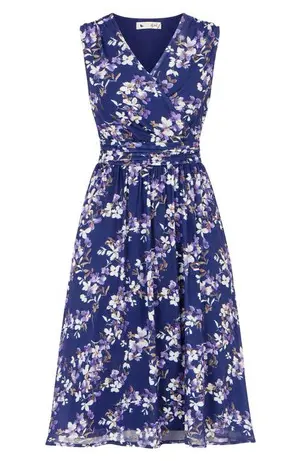 YUMI Blossom Print Mesh Stretch Midi Dress