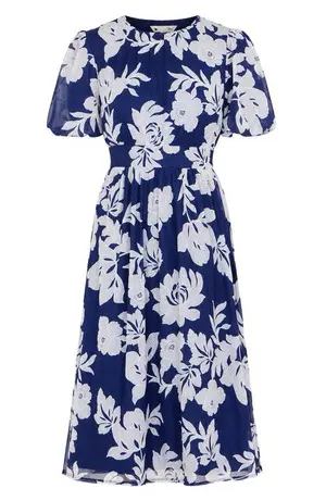 YUMI Floral Stretch Mesh Midi Dress