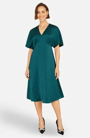 YUMI Satin Midi Dress - Green