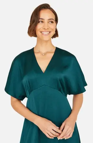 YUMI Satin Midi Dress - Green