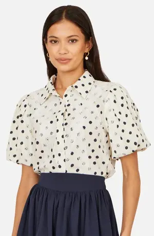 YUMI Polka Dot Lace Shirt