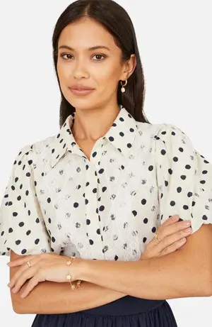 YUMI Polka Dot Lace Shirt