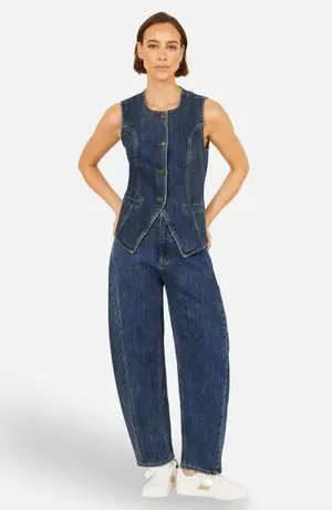 YUMI Stretch Long Denim Waistcoat