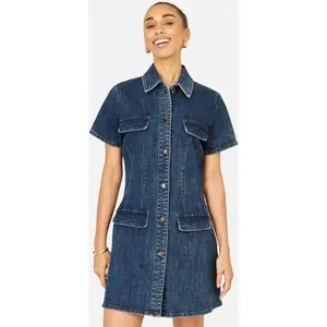 YUMI Denim Stretch Shirt Dress - Blue