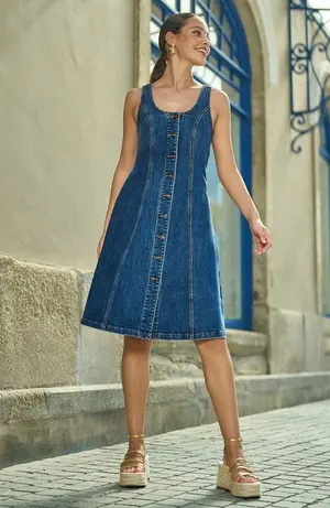 YUMI Stretch Denim Panel Fitted Dress