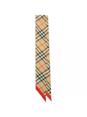 Burberry Skinny Contrast Check Silk Scarf - Neutrals
