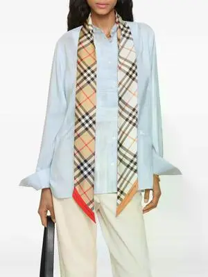 Burberry Skinny Contrast Check Silk Scarf - Neutrals