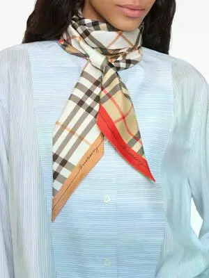 Burberry Skinny Contrast Check Silk Scarf - Neutrals