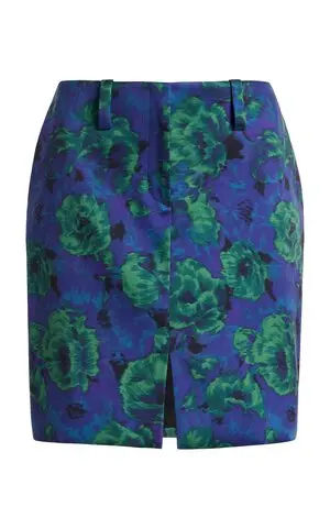 Brandon Maxwell The Lex Floral Stretch-mikado Mini Skirt - Blue
