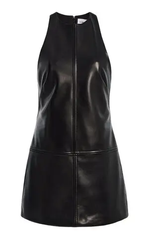 Brandon Maxwell The Joelle Sleeveless Nappa Leather Mini Dress - Black