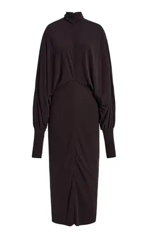 Brandon Maxwell The Helena Dolman-sleeve Midi Dress - Brown