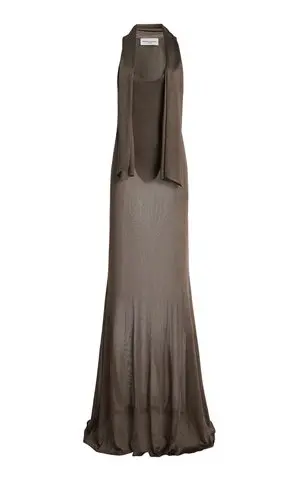Brandon Maxwell Siena Scarf-detailed Gown - Grey