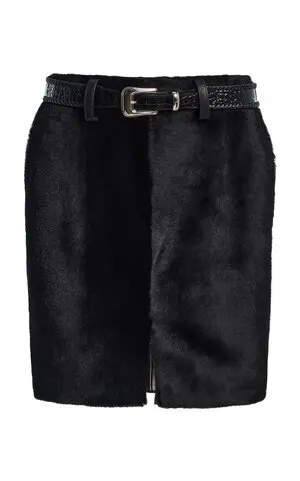 Brandon Maxwell The Lex Pencil Leather Shearling Skirt - Black