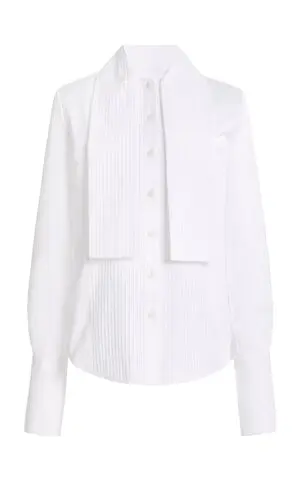 Brandon Maxwell Inez Scarf-detailed Cotton Tuxedo Shirt - White