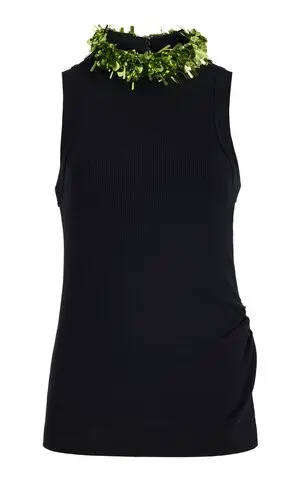 Brandon Maxwell Embellished Ribbed Cotton Top - Black