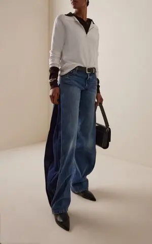 Brandon Maxwell The Lana Pleated Denim Wide-leg Jeans