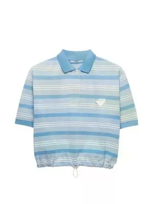 Prada Striped Print Piqué Polo Shirt - Blue