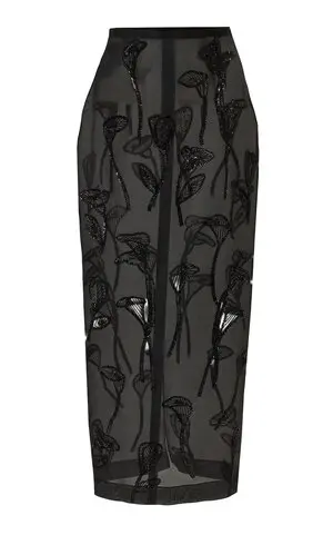Carolina Herrera Embellished Crepe Silk Organza Ankle-length Skirt - Black