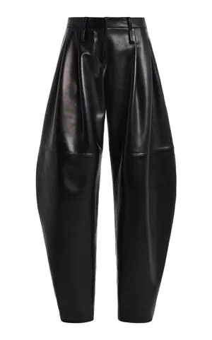 Brandon Maxwell The Dean Pleated Nappa Leather Balloon Pants - Black
