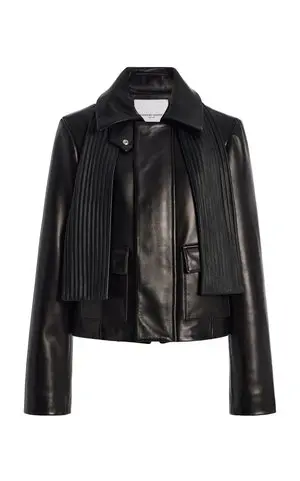 Brandon Maxwell Remi Collared Nappa Leather Jacket - Black