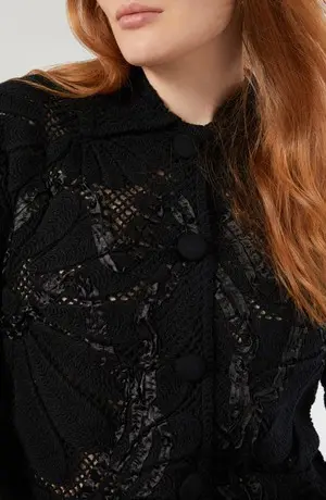 Marina Rinaldi Embroidered Mesh Cotton Blend Cardigan