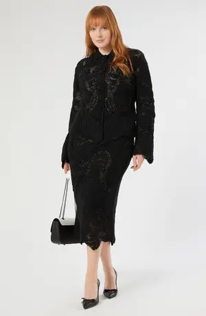 Marina Rinaldi Embroidered Mesh Cotton Blend Cardigan
