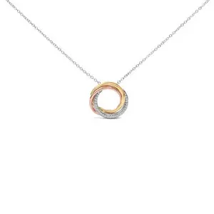 HAUS OF BRILLIANCE Tri-tone Sterling 0.20ctw Diamond Interlocking Circle Pendant Necklace - Silver