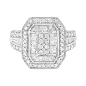 HAUS OF BRILLIANCE 3/4 Cttw Round And Baguette Diamond Ring - Silver