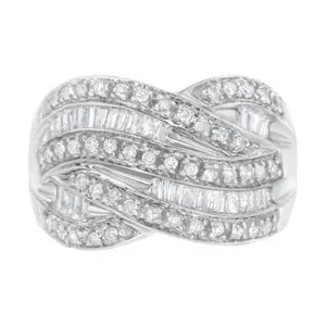 HAUS OF BRILLIANCE 1.0 Cttw Round And Baguette Diamond Ring - Silver
