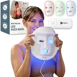 LIFEPRO Silicone Led Face Mask Redlight Therapy With Rbg Light Portable Led Mask - White