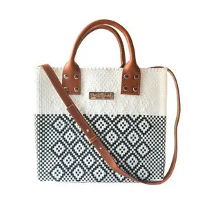 TIN MARIN Large Woven Crossbody Bag - Tan Leather Straps