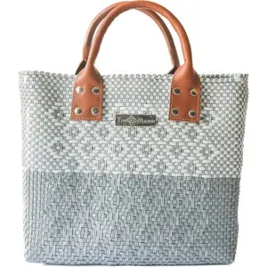 TIN MARIN Grey Large Woven Crossbody Bagtan Leather - Tan Leather Straps