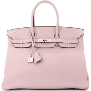 HERMES Birkin Handbag Purple Clemence With Palladium Hardware 35 - Glycine